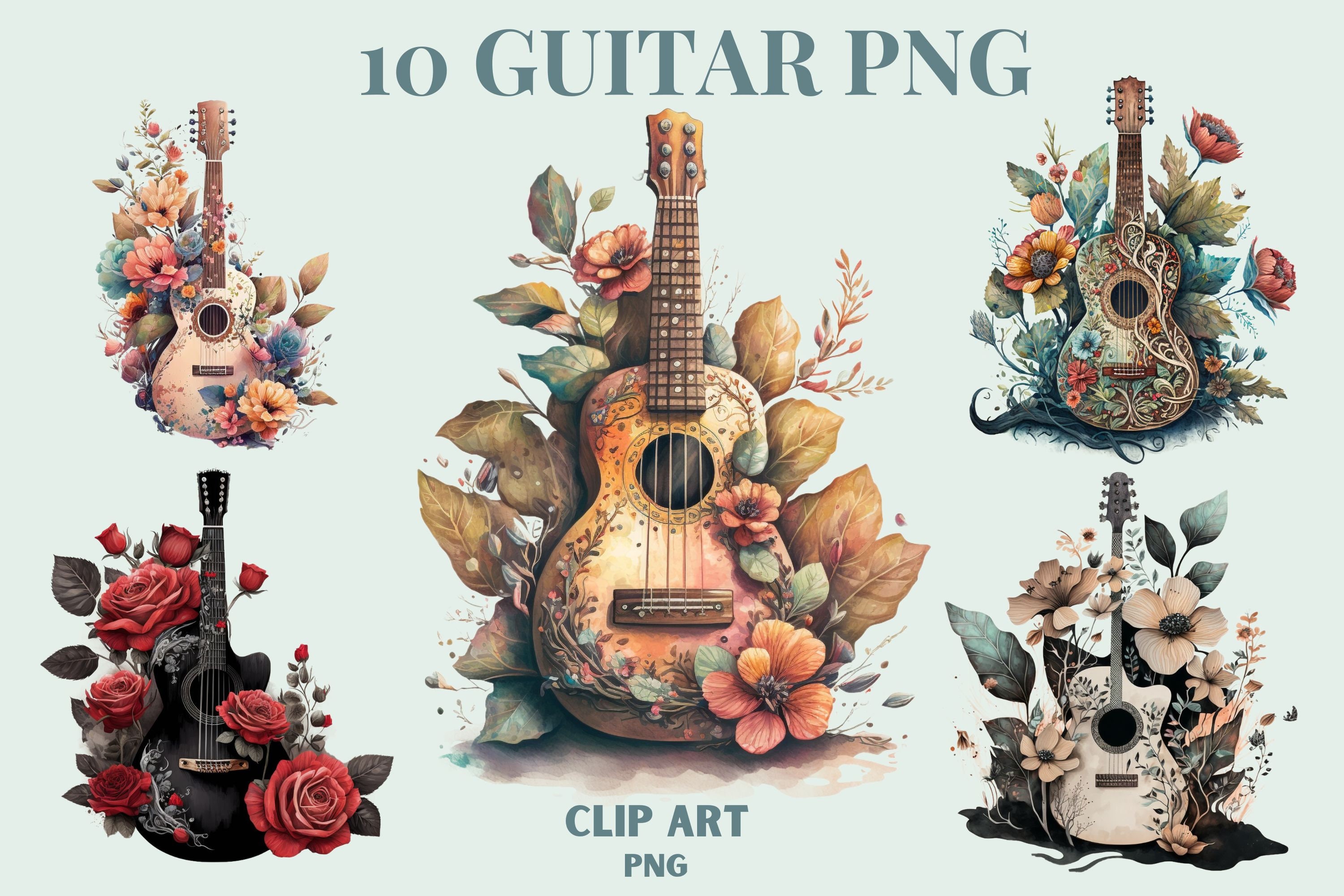 Watercolour Guitar Clipart, Guitar Png, Musical Clipart, Classic Guitar ...