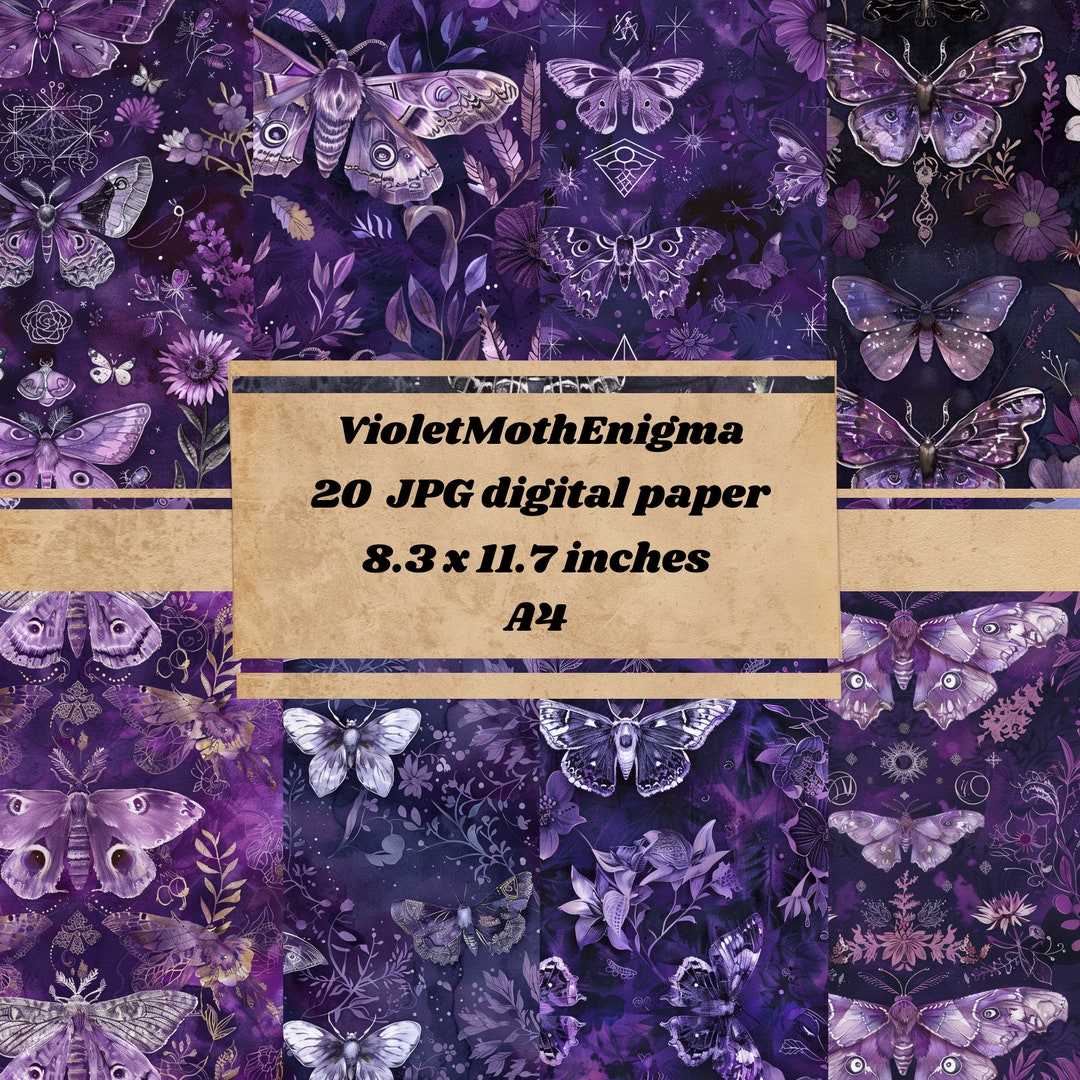 Violet Moth Enigma: Digital Paper, Vintage Mystical Texture Paper ...