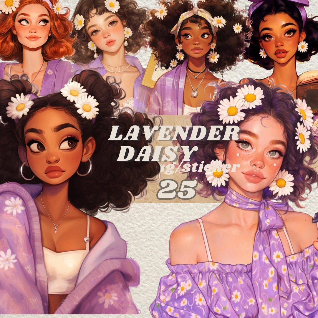 Digital Coquette Lavender Daisy Girls Journaling Sticker, Feminine ...
