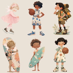 Vintage Little Athletes Clipart Bundle, Digital Stickers, Paper Dolls ...