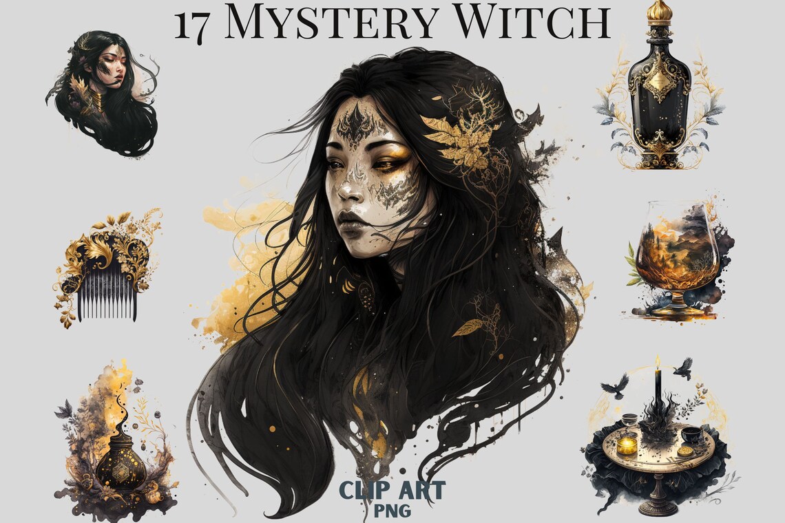 Gold Witch Clipart Bundle Witch Magic Clip Art Mystical - Etsy