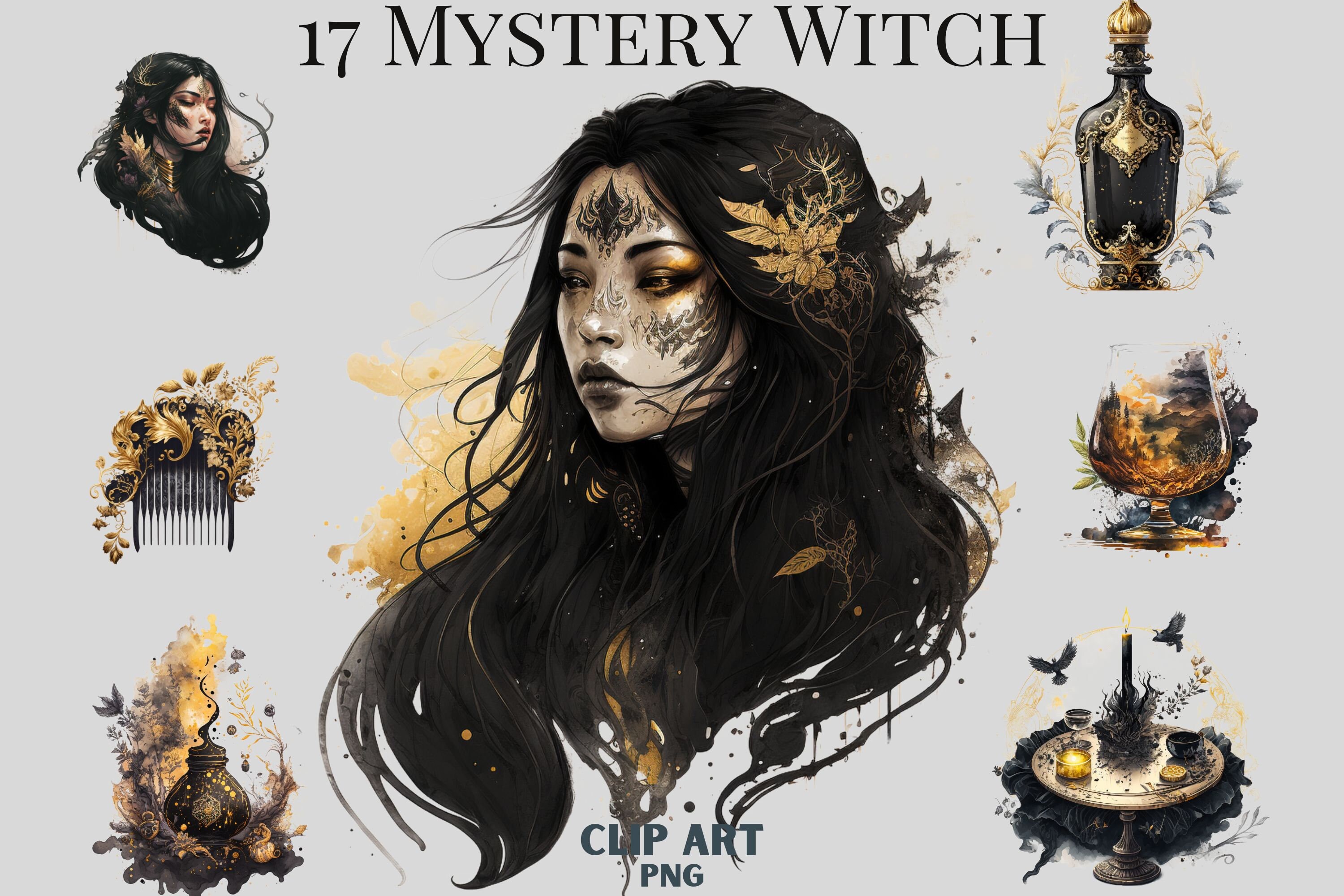 Gold Witch Clipart Bundle Witch Magic Clip Art Mystical - Etsy