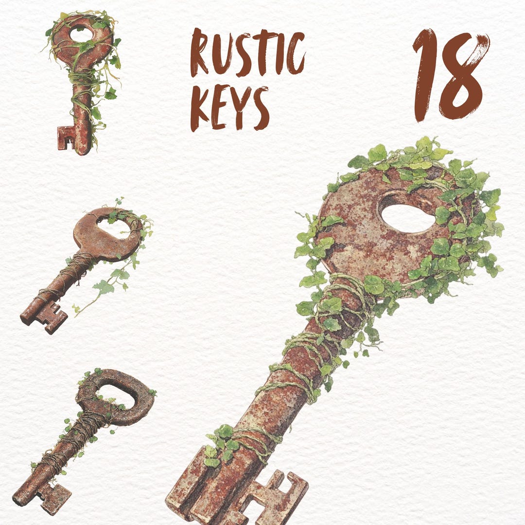 Goblincore Rustic Key Vines Clipart Set, Rustic Wicca Sticker Bundle ...
