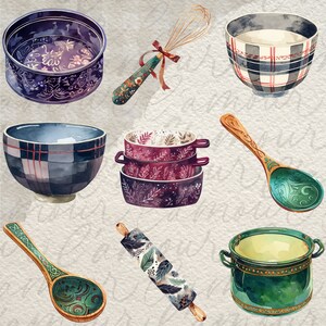 Watercolour Rustic Cozy Cottagecore Kitchen Tools, Clipart Bundle, Cozy ...