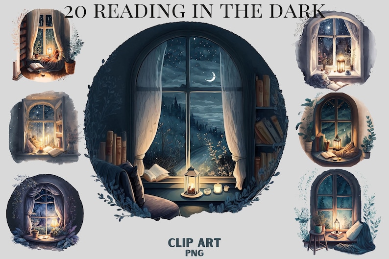 Watercolour Night Reading Cozy Reading Corner Clipart Bundle - Etsy