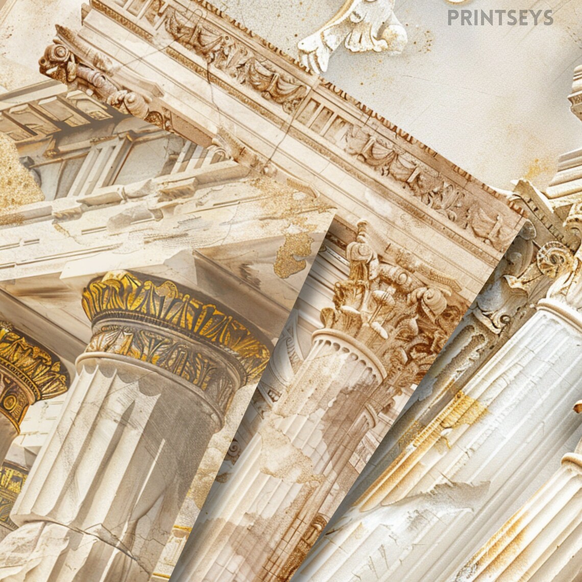 Ivory Temple Digital Paper, Greek Travel Vintage Textured Paper ...