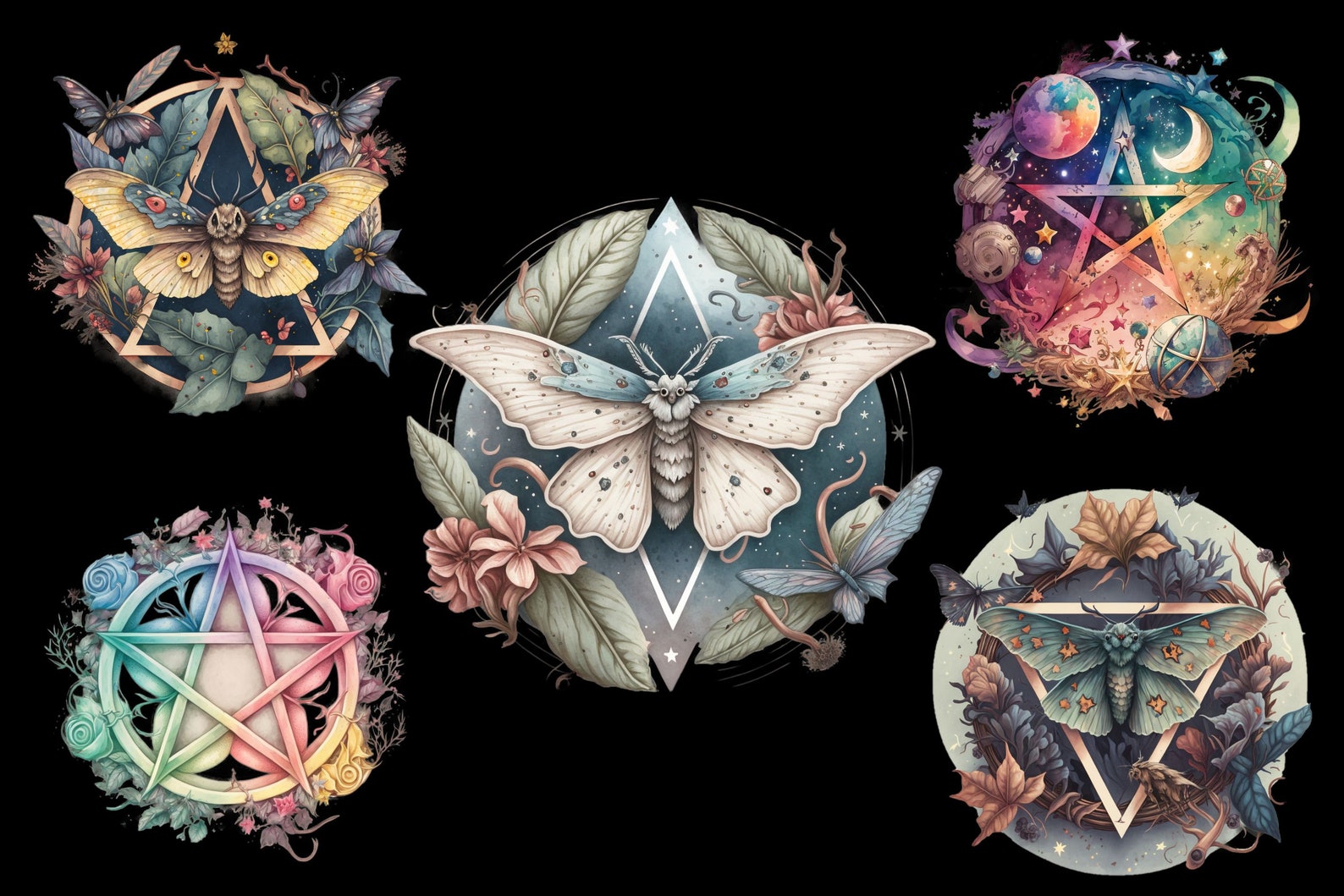 Watercolour Pentagram Clipart Wiccan Png Magic Clip Art - Etsy