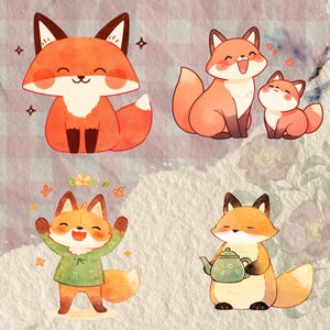 Cute Kawaii Foxes Digital Stickers, Baby Fox Png, Fox Png, Woodland ...