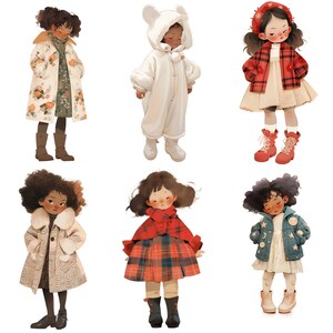 Cute Cottagecore Winter Kid Fashion Outfit Clipart Bundle, Vintage ...