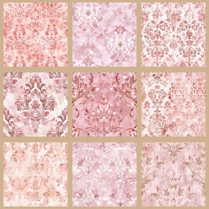 Pink Colour Damask Digital Paper, Rustic Vintage Textured Paper ...