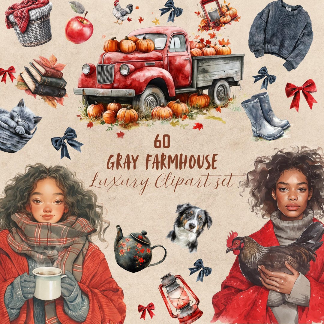 Gray Farm Autumn Academia Clipart Bundle, Fall Journal Stickers , Books ...