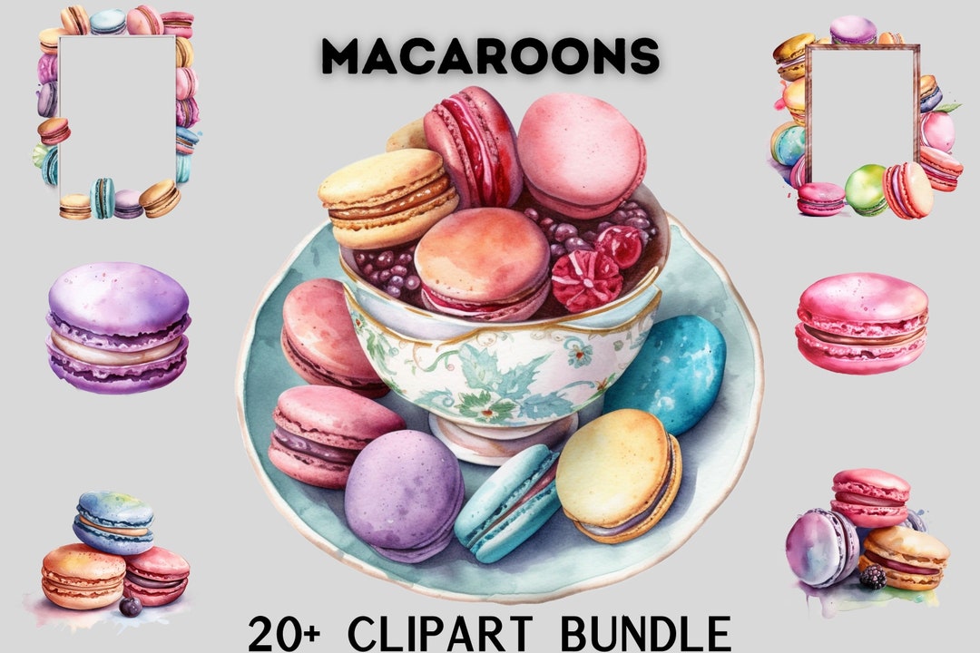 Watercolour Macaroon Clipart Bundle, Sweets Clipart, Food Clipart ...