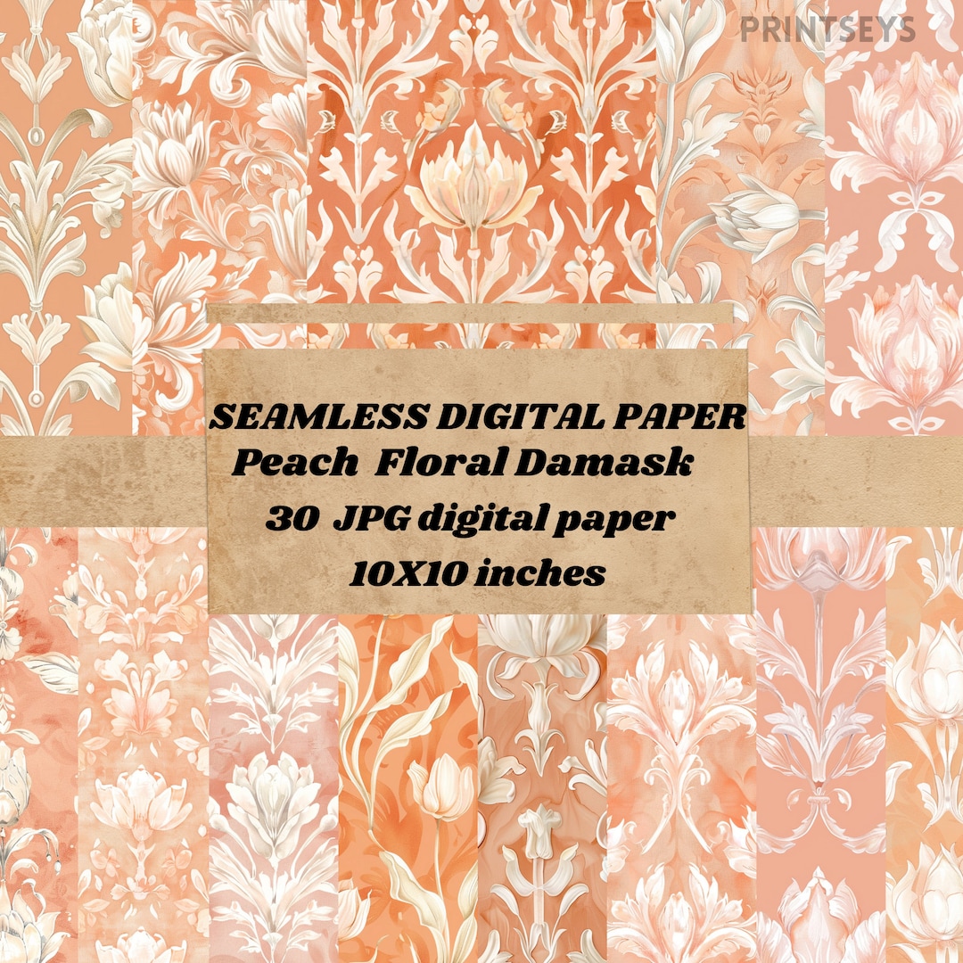 Pink Peach Damask Digital Paper, Rustic Vintage Textured Paper ...