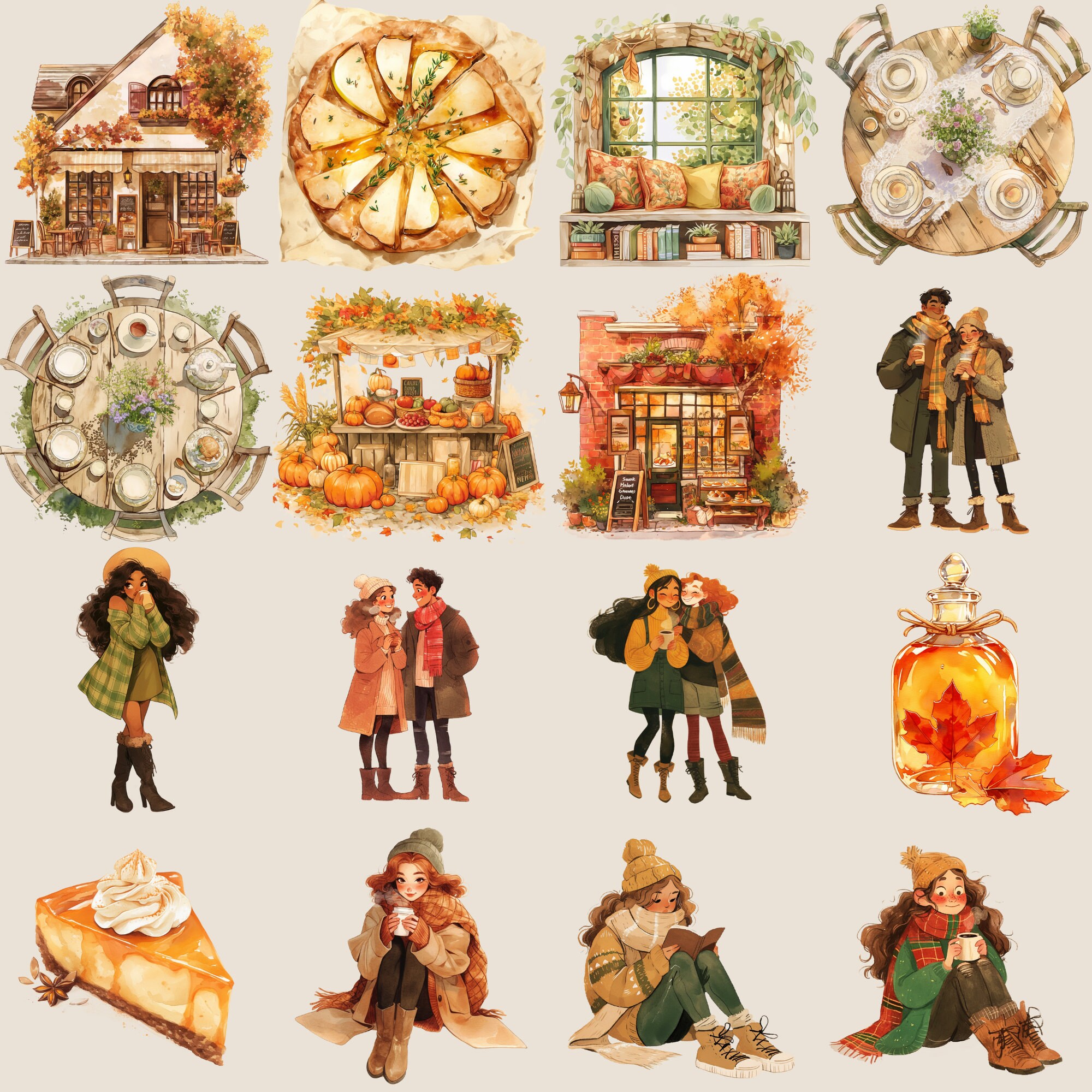 Cozy Cold Weather Autumn Bakery Clipart Bundle, Coffee Time Digital ...
