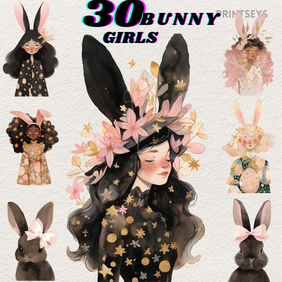 Easter Bunny Girl Digital Stickers, Spring Clipart, Easter Clipart ...