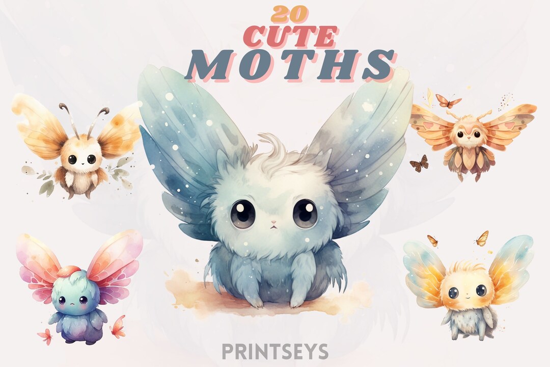 Watercolour Cute Kawaii Baby Moth Clipart Bundle, Wiccan Png,mystical ...