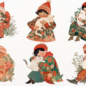 Best Cozy Christmas Clipart Bundle, Kid With a Cat Clipart,cute Cat ...