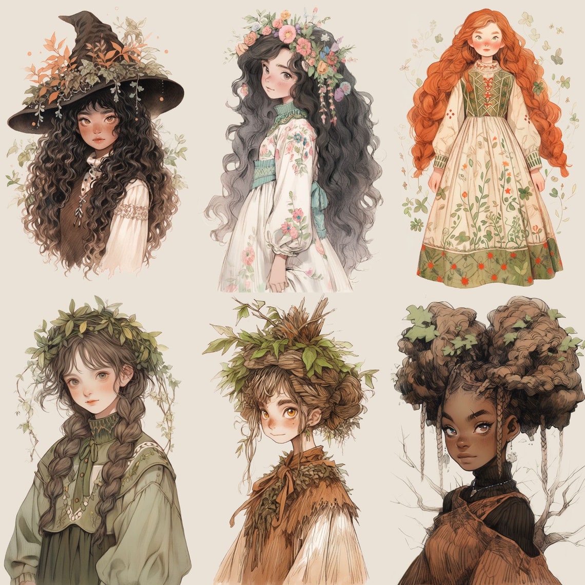 Cute Herbology Witch Clipart Bundle, Wiccan Digital Sticker, Cute ...