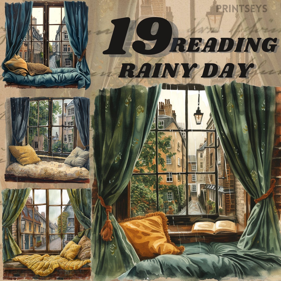 Watercolour Cozy Rainy Reading Nook by the Window, Clipart Bundle, City ...
