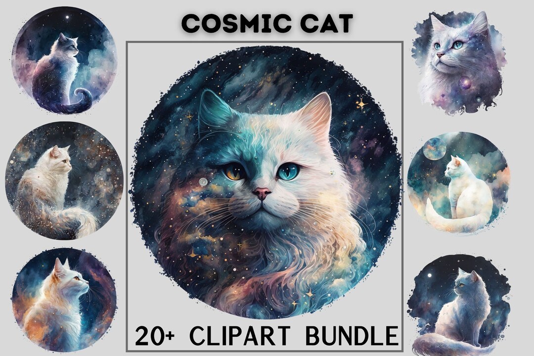 Celestial White Cat Clipart Bundle , Cat Png, Magic Clip Art, Mystical ...