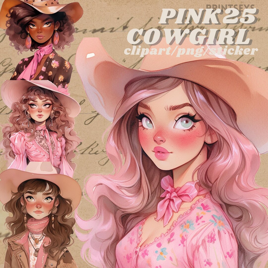 Vintage Pink Cowgirl Digital Stickers Set, Coquette Clipart Bundle for ...