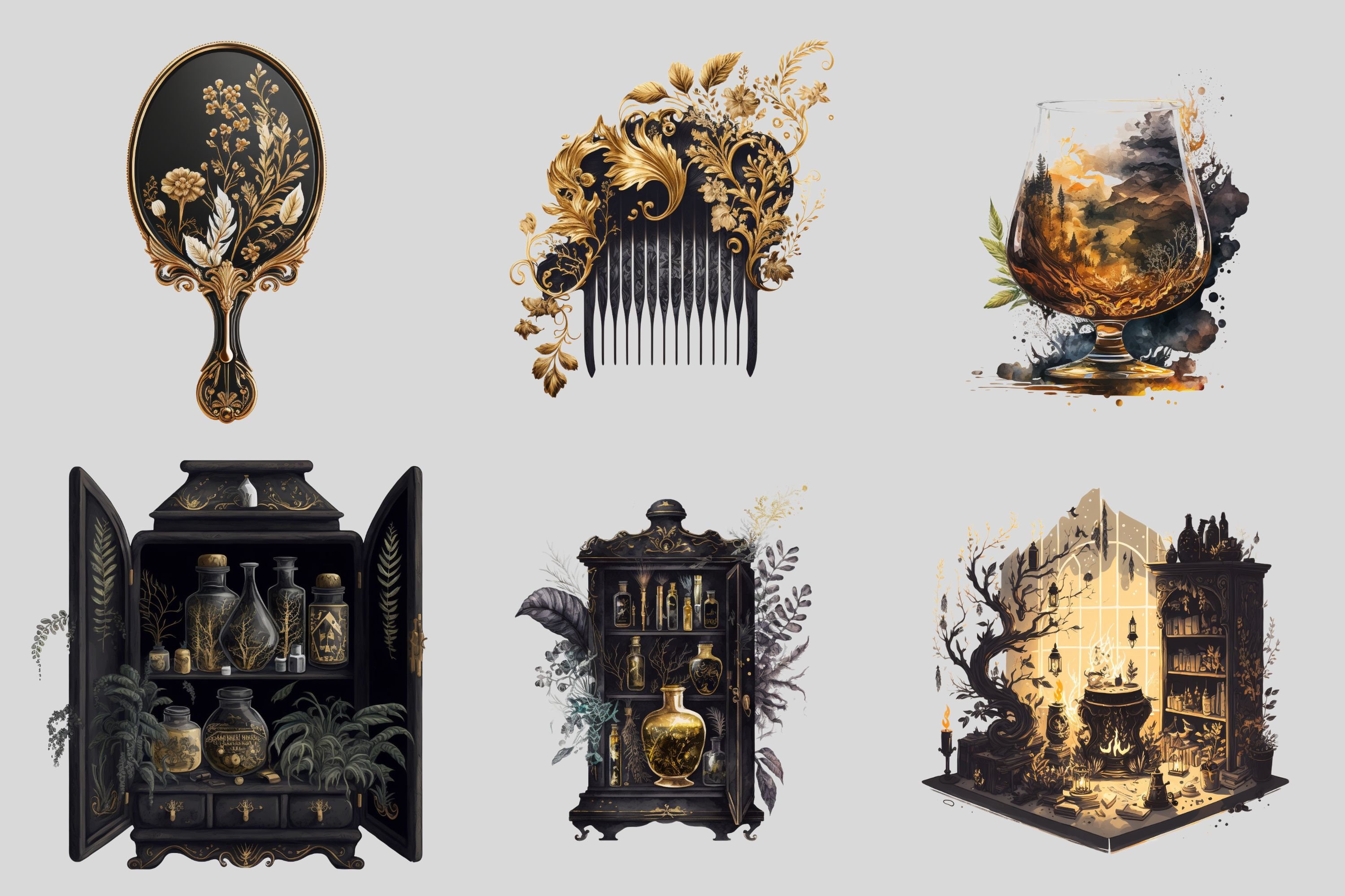 Gold Witch Clipart Bundle Witch Magic Clip Art Mystical - Etsy