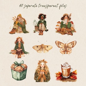 Cozy Forest Autumn Academia Clipart Bundle, Fall Journal Stickers ...