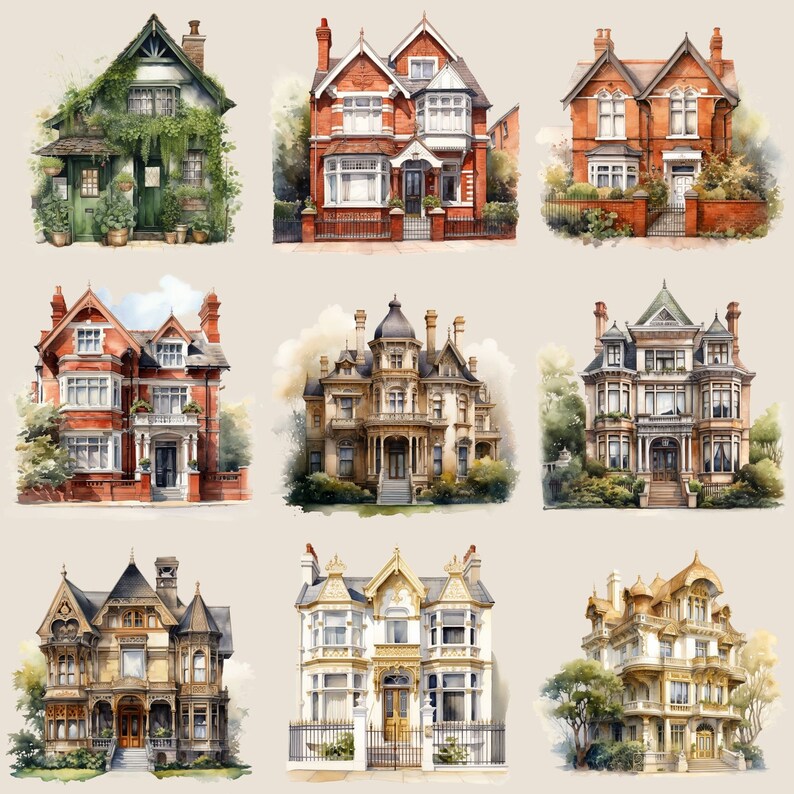 Watercolour Vintage London Houses Clipar Bundle, Georgian,victorian ...