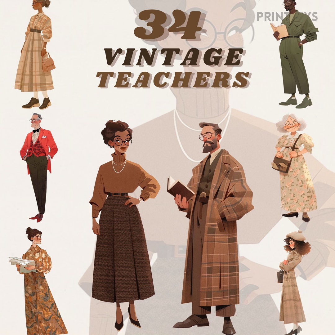 Vintage School Teacher Clipart Bundle, School Uniform Png, Vintage ...