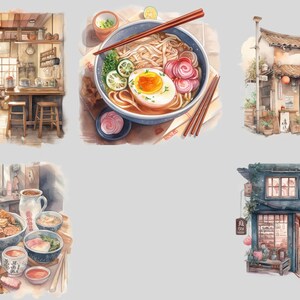 Watercolour Ramen Shop Clipart Bundle, Vintage Shop, Ramen, Asian Style ...