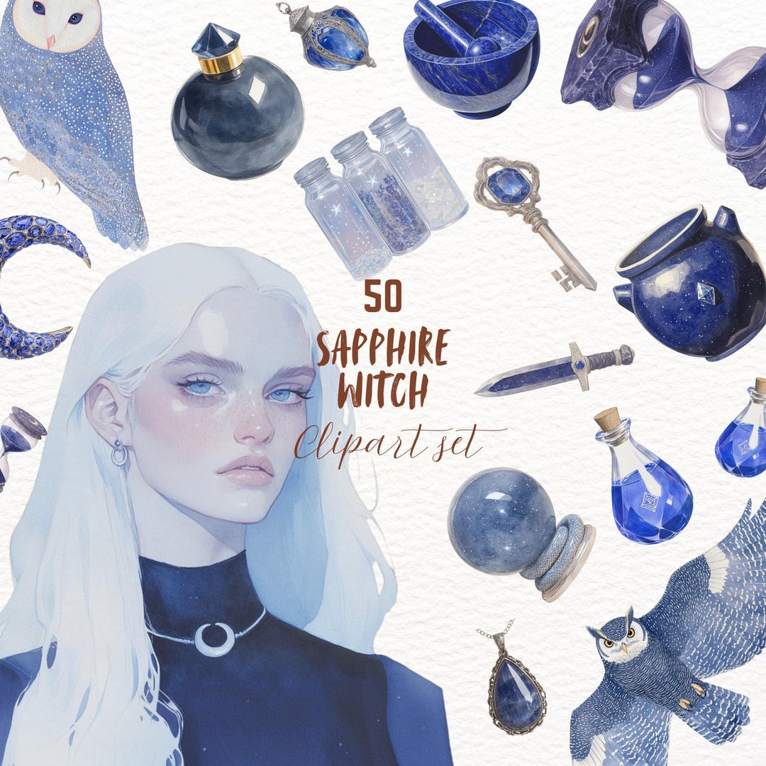 Sapphire Witch Clipart Bundle Celestial Wicca Sticker Set Magical ...