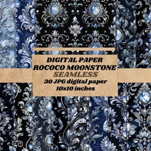 Baroque Silver Moonstones Pattern Digital Paper,vintage Rococo Diamond ...