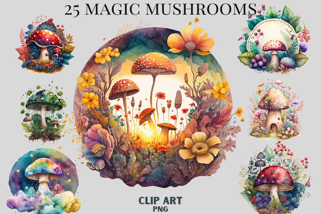 Watercolour Magic Mystical Mushrooms Clipart Bundle , Occult Mushrooms ...