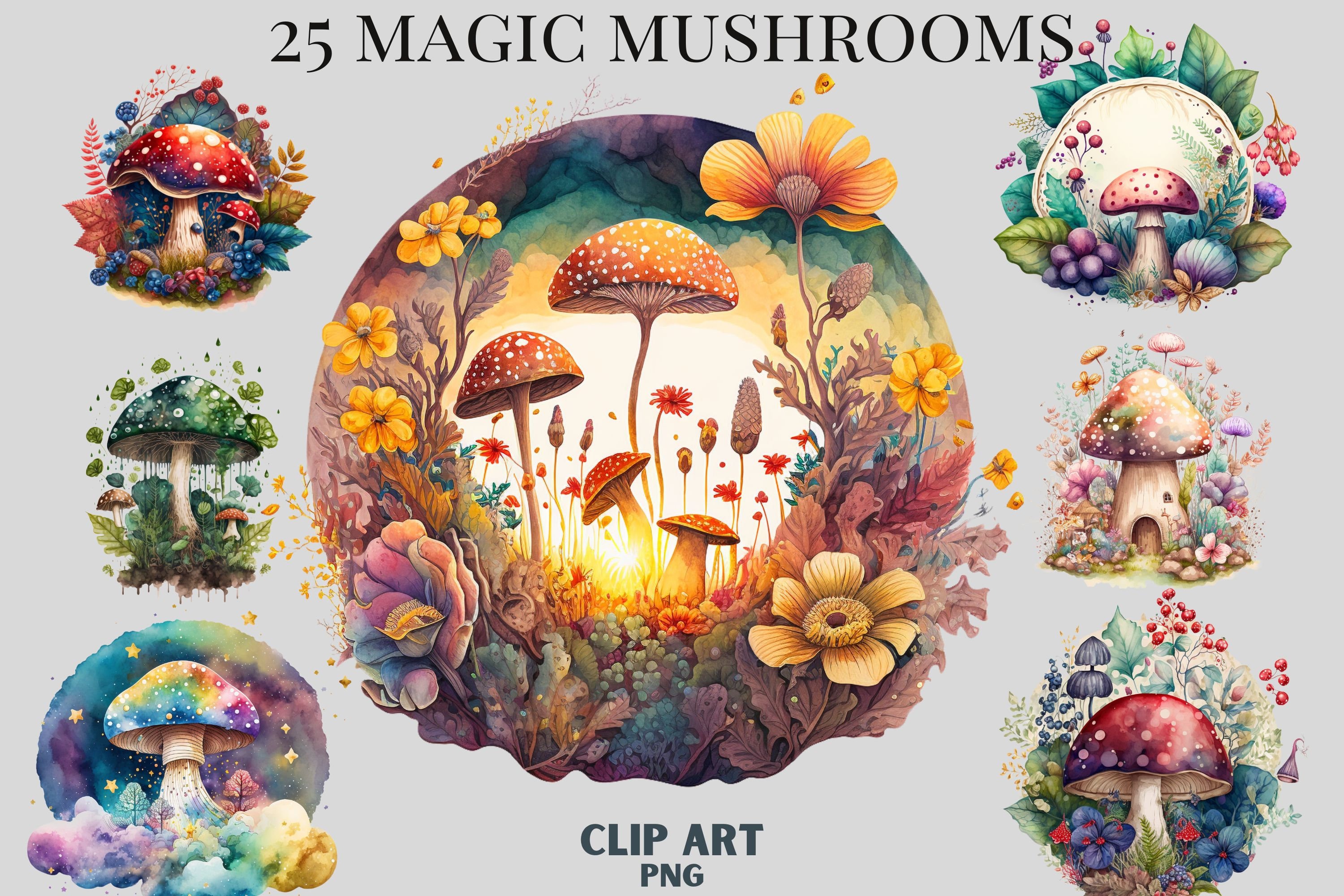 Paquete de imágenes prediseñadas de hongos místicos mágicos de - Etsy México