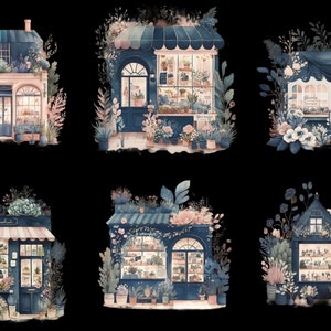 Blue Flower Shop Clipart Bundle, Flower Market, Watercolour Shop ...