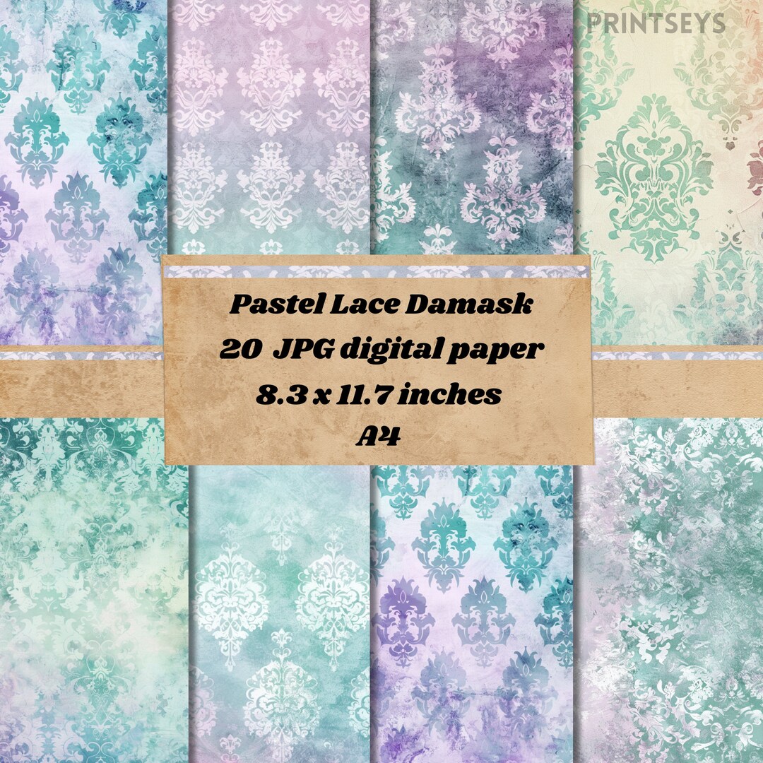 Distressed Pastel Damask Digital Paper, Rustic Vintage Textured Paper ...