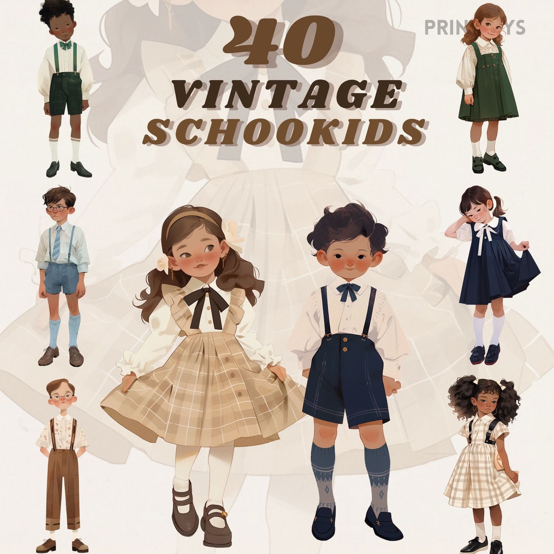 Cottagecore Vintage School Student Clipart Bundle, School Uniform Png ...