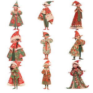 Cute Christmas Elfs Clipart Bundle, Gift Box Clipart, Holiday Clipart ...