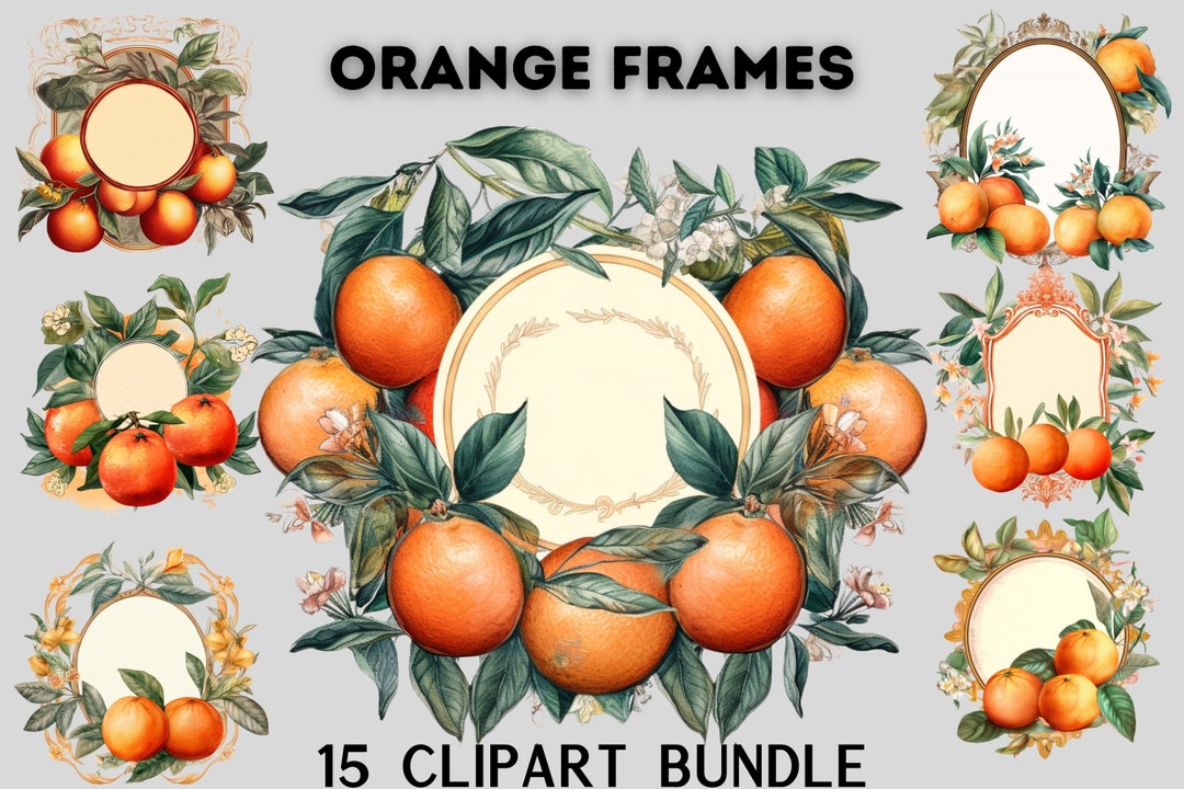 Watercolour Orange Frame Clipart Bundle, Fruit Frame, Citrus Label ...