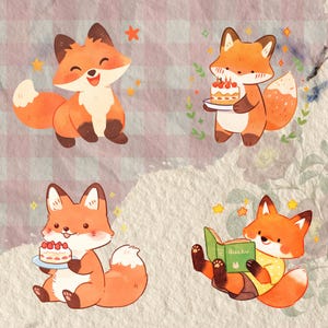 Cute Kawaii Foxes Digital Stickers, Baby Fox Png, Fox Png, Woodland ...