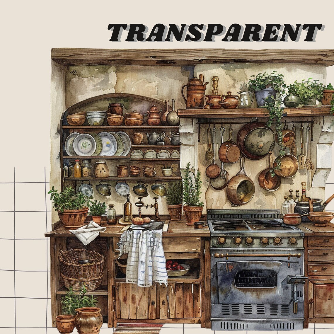Watercolour Rustic Cozy Cottagecore Kitchen Clipart Bundle, Cozy ...