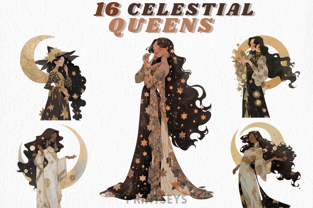 Best Celestial Goddess Clipart Bundle, Magical Occult Celestial Queen, Instant Download, Wiccan ...