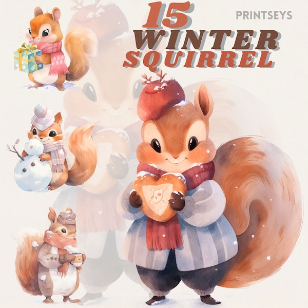 Christmas Squirrel Clipart - Etsy