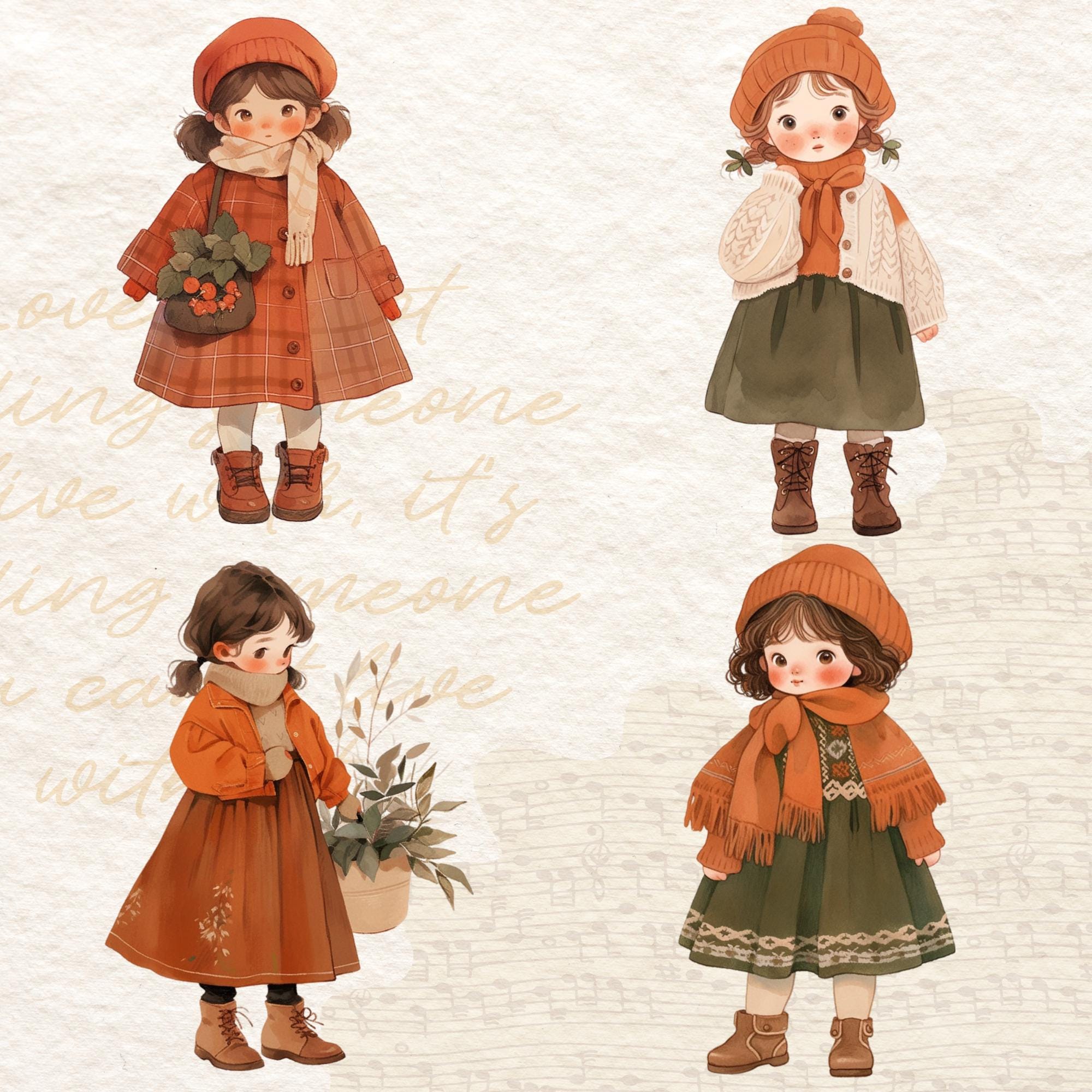 Cute Cottagecore Toddler Kid Fashion Outfit Clipart Bundle, Vintage ...