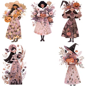 Coquette Halloween Witch Clipart Bundle, Chic Clipart, Folk Art ...