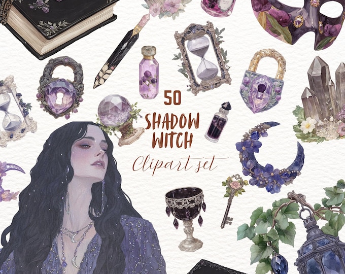Shadow Witch Clipart Bundle Celestial Wicca Sticker Set Magical ...