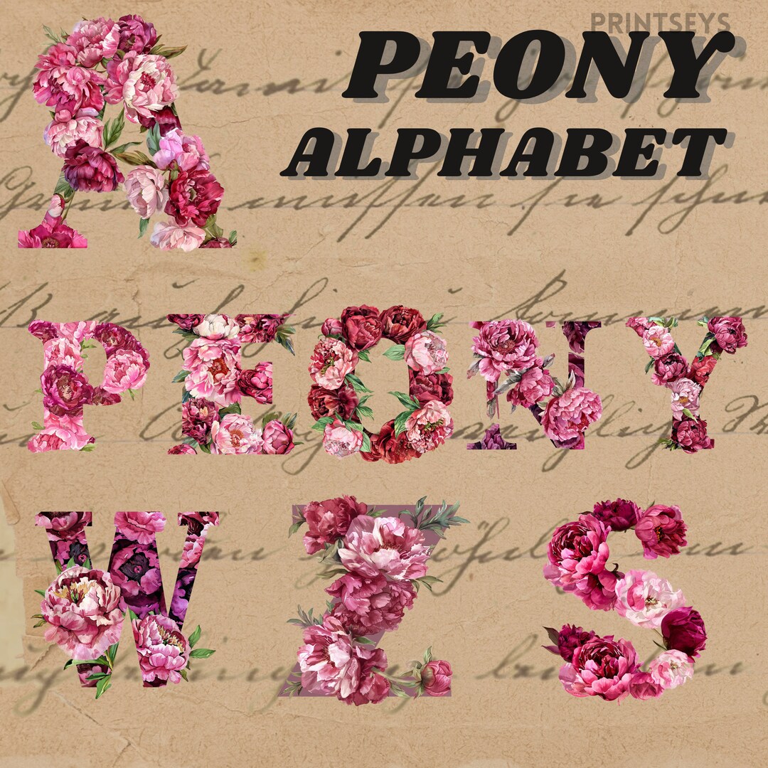 Watercolour Red and Pink Peony Alphabet Digital Sticker, Clipart Bundle ...