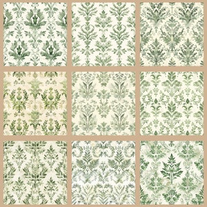 White and Green Damask Digital Paper, Vintage Textured Paper, Scrapbook ...