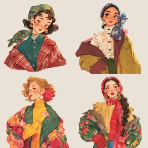 Vintage Cold Weather Girls Clipart Bundle, Sutumn Fashion Digital ...