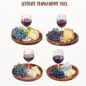Watercolour Wine Glass, Cheese, Grapes Clipart Bundle, Food Goodnotes ...